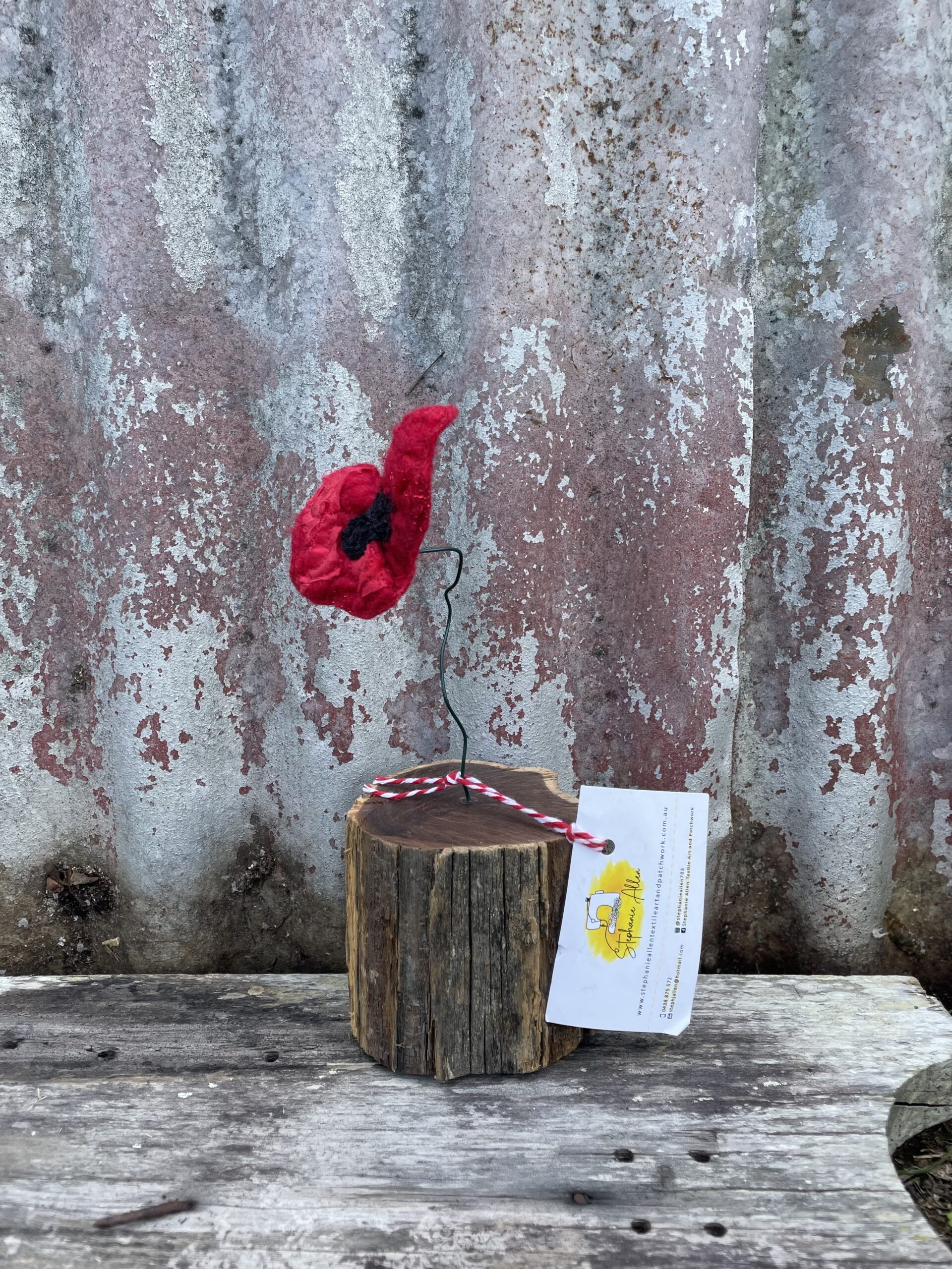 Poppy Timber Plinth #3 – Textile Art & Patchwork